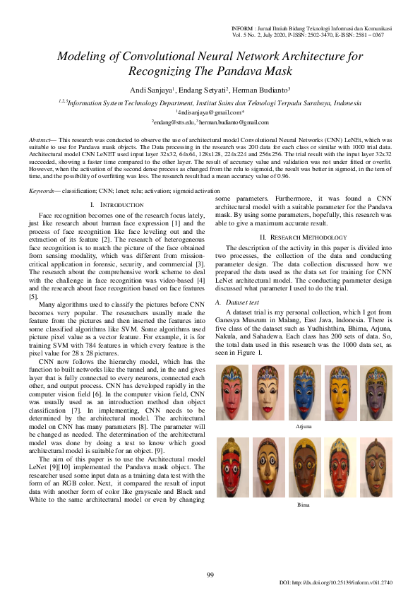 (PDF) Modeling of Convolutional Neural Network Architecture for Recognizing The Pandava Mask