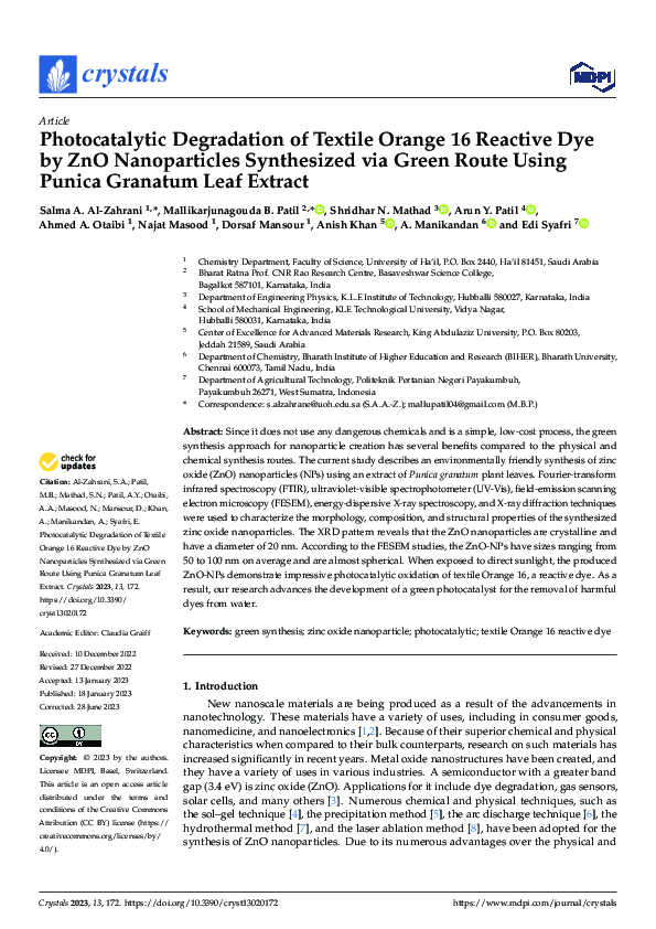 (PDF) Photocatalytic Degradation of Textile Orange 16 Reactive Dye by ...