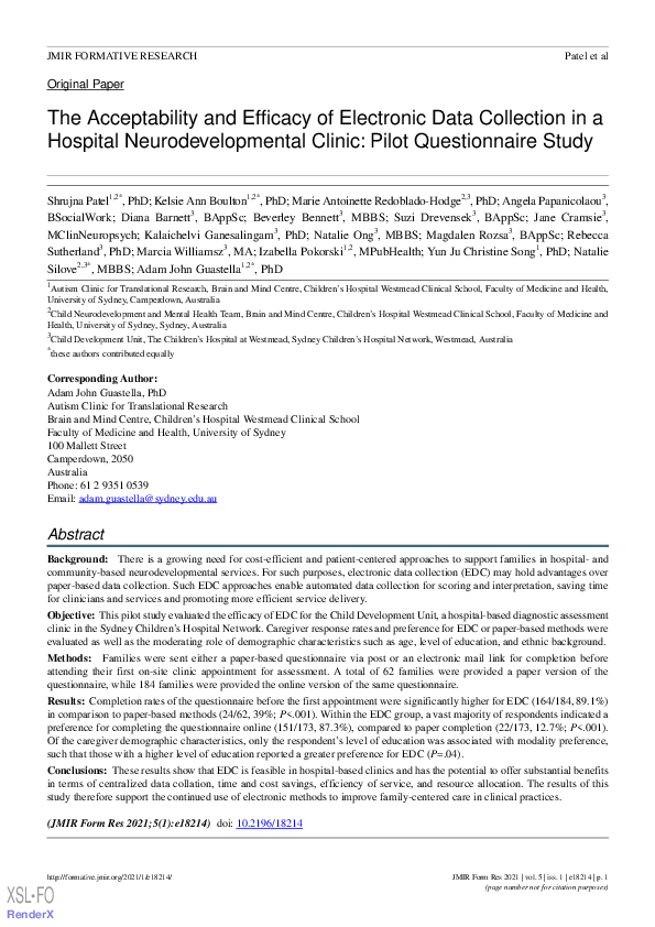 (PDF) The Acceptability and Efficacy of Electronic Data Collection in a ...