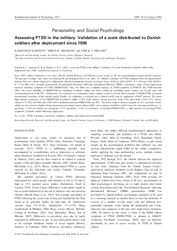 (PDF) Assessing PTSD in the military: Validation of a scale distributed ...