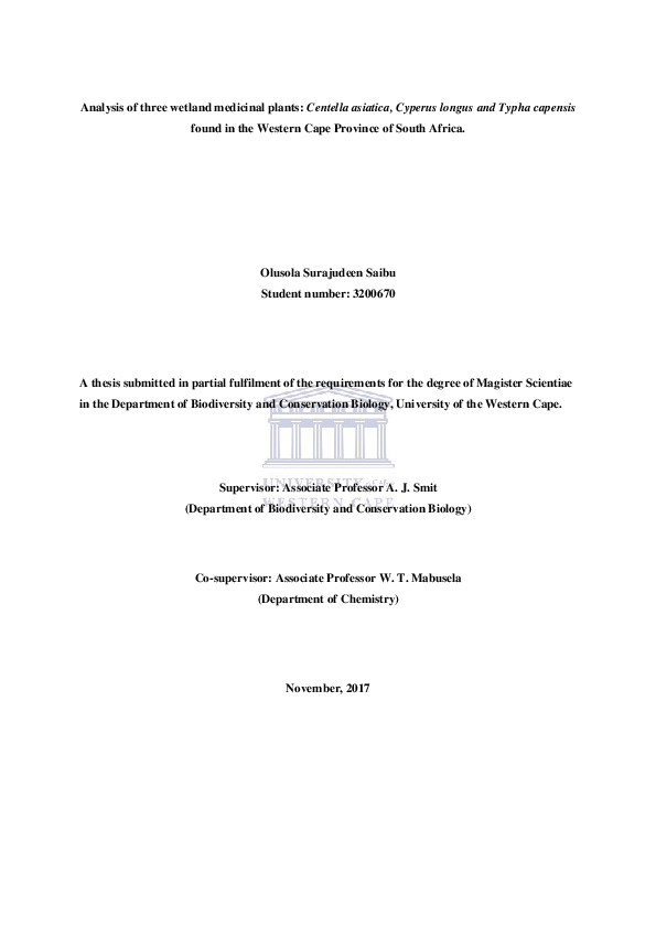 (PDF) Analysis of three wetland medicinal plants: Centella asiatica ...