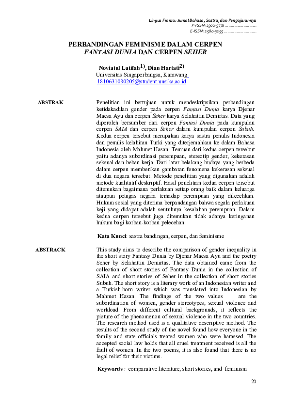 (PDF) Perbandingan Cerpen Fantasi Dunia Dengan Cerpen Seher; Kajian ...