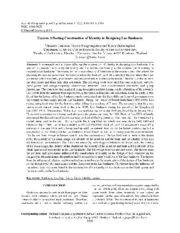 (PDF) Factors Affecting Construction of Identity in Designing Lao Banknote