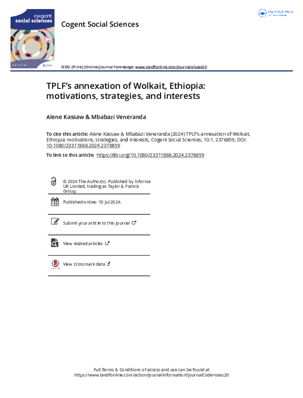 (PDF) TPLF's annexation of Wolkait, Ethiopia: motivations, strategies ...