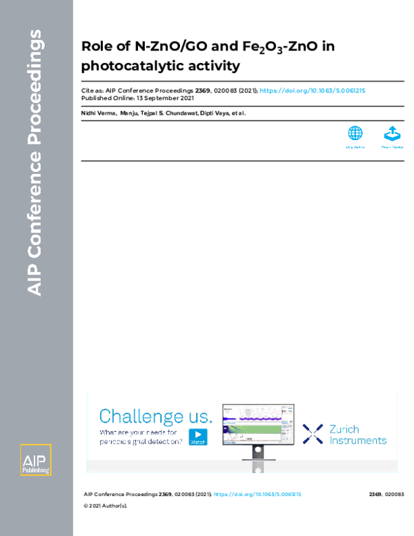 (PDF) Role of N-ZnO/GO and Fe2O3-ZnO in photocatalytic activity