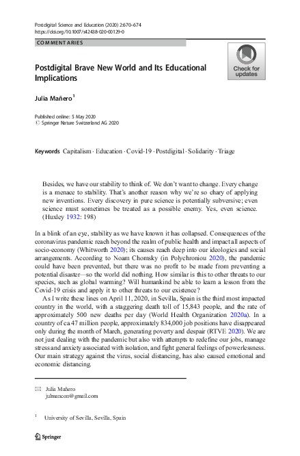 (PDF) Postdigital Brave New World and Its Educational Implications