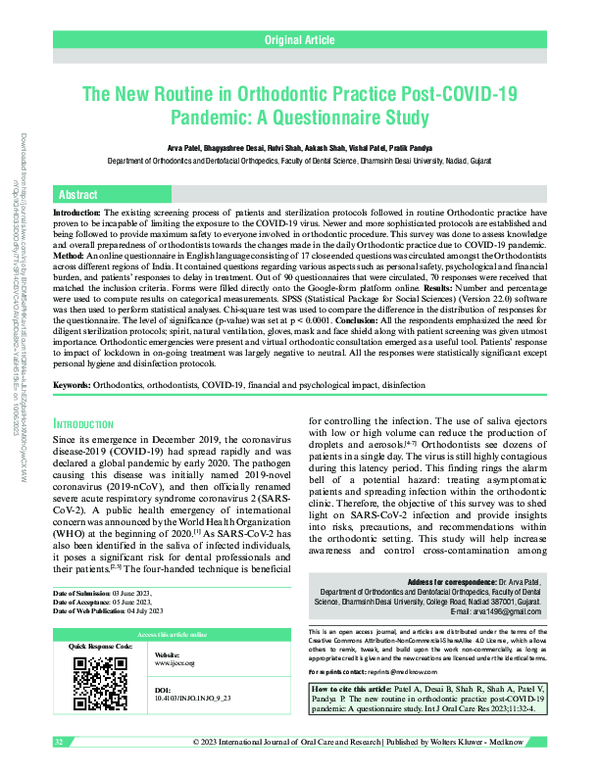 (PDF) The New Routine in Orthodontic Practice Post-COVID-19 Pandemic: A ...