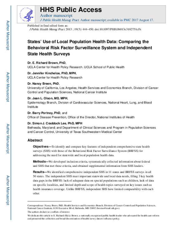 (PDF) States' Use of Local Population Health Data