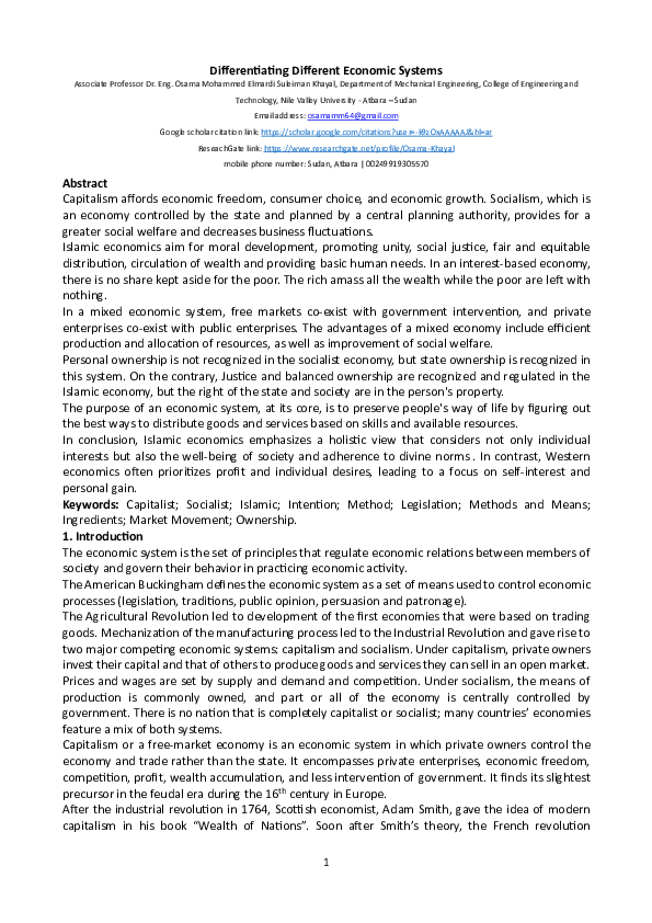 (PDF) Differentiating Different Economic Systems