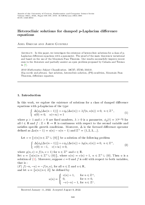 (PDF) Heteroclinic solutions for damped p-Laplacian difference equations