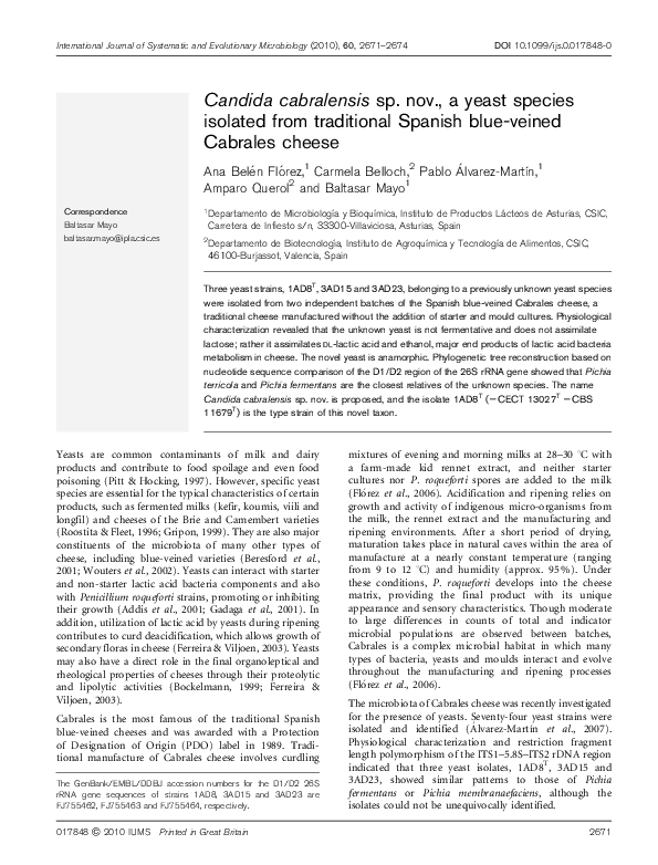 (PDF) Candida cabralensis sp. nov., a yeast species isolated from ...