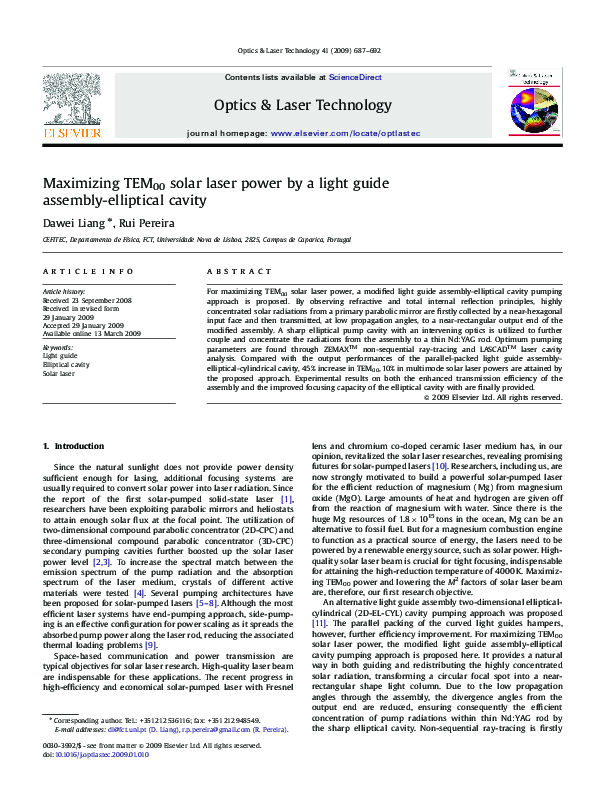 (PDF) Maximizing TEM00 solar laser power by a light guide assembly ...