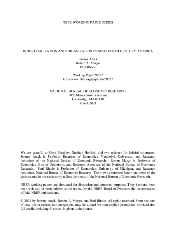 (PDF) Industrialization and Urbanization in Nineteenth Century America