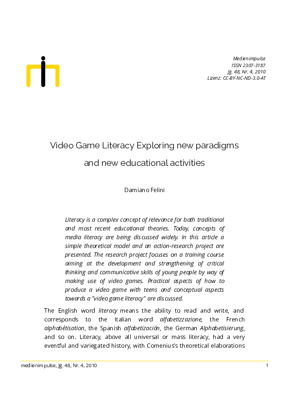 (PDF) Video Game Literacy