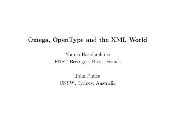 (PDF) Omega, OpenType and the XML World