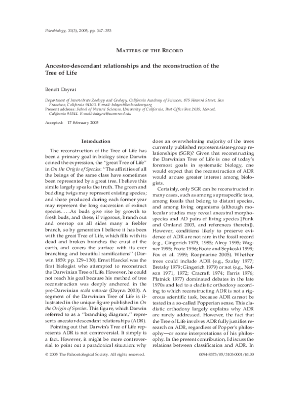 (PDF) Ancestor-descendant relationships and the reconstruction of the ...
