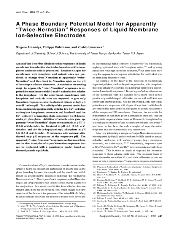 (PDF) A Phase Boundary Potential Model for Apparently “Twice-Nernstian ...
