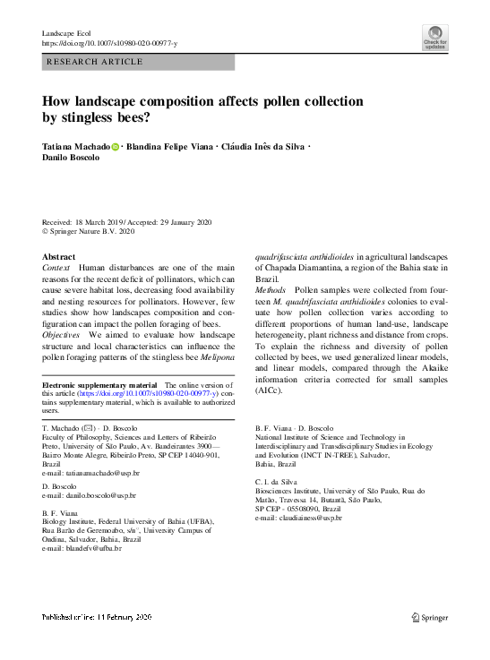 (PDF) How landscape composition affects pollen collection by stingless ...