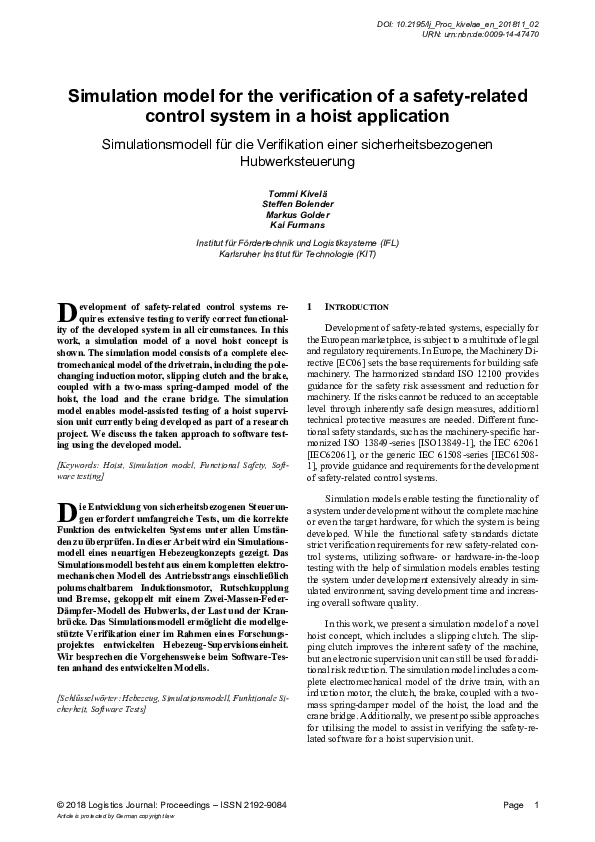 (PDF) Safety Control System Simulation for Hoists