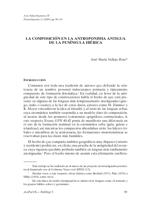 (PDF) La composición en la antroponimia antigua de la Península Ibérica