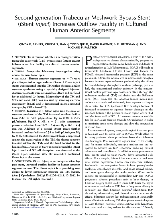 (PDF) Second-generation trabecular meshwork bypass stent (iStent inject ...