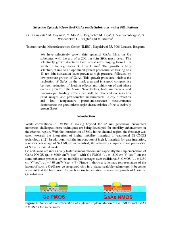 (PDF) Selective Epitaxial Growth of GaAs on Ge Substrates with a SiO2 ...