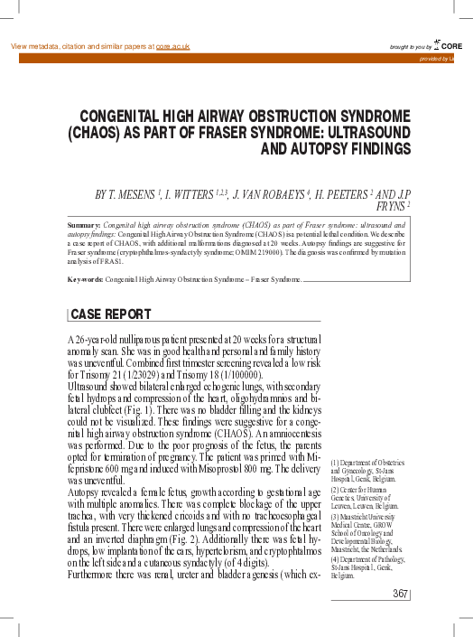 (PDF) Congenital High Airway Obstruction Syndrome (CHAOS) as part of ...