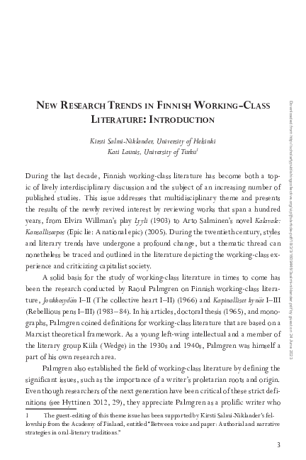 (PDF) New Research Trends in Finnish Working-Class Literature: Introduction
