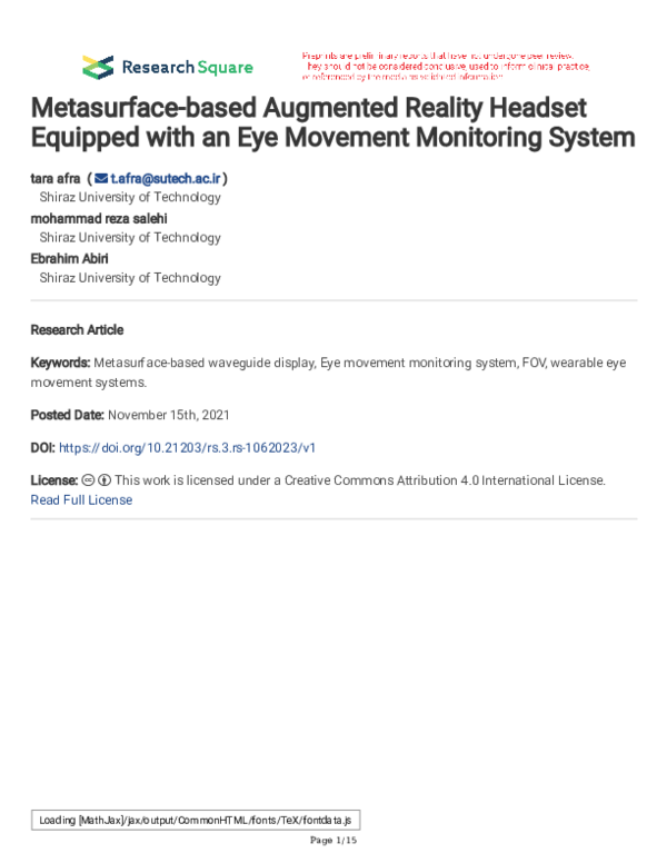 (PDF) Metasurface-based Augmented Reality Headset Equipped with an Eye ...