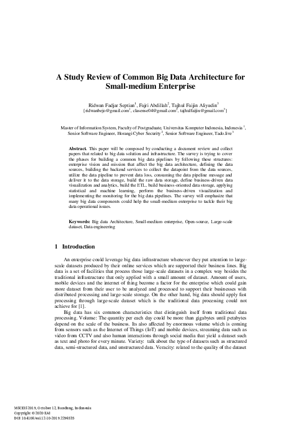 (PDF) A Study Review of Common Big Data Architecture for Small-medium ...