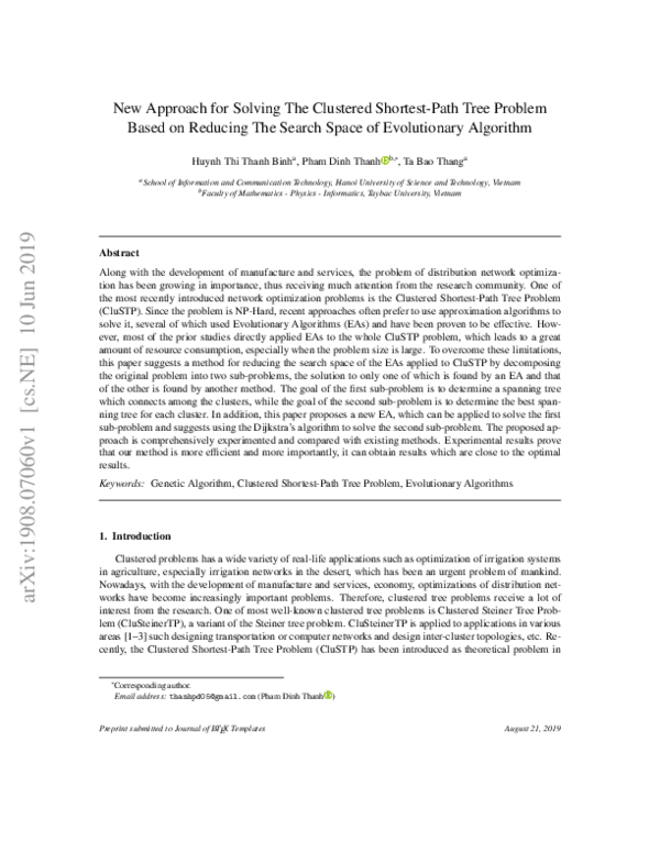 Pdf New Approach To Solving The Clustered Shortest Path Tree Problem Based On Reducing The 