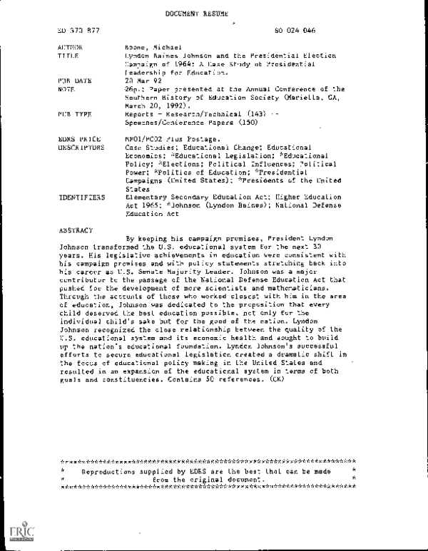 (PDF) Lyndon Baines Johnson and the Presidential Election Campaign of ...