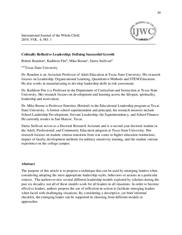 (PDF) Critically Reflective Leadership: Defining Successful Growth