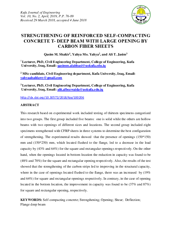 Pdf Strengthening Of Reinforced Self Compacting Concrete T Deep Beam With Large Opening By