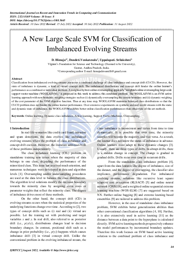 (PDF) A New Large Scale SVM for Classification of Imbalanced Evolving Streams
