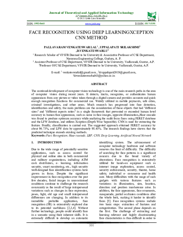 (PDF) Face Recognition Using Deep Learning Xception CNN Method