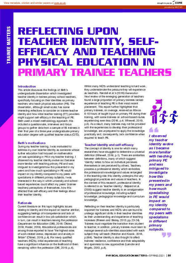 (PDF) Reflecting upon teacher identity, self-efficacy and teaching ...