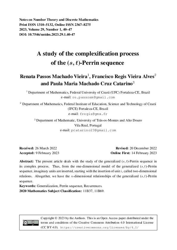 (PDF) A study of the complexification process of the (s,t)-Perrin sequence