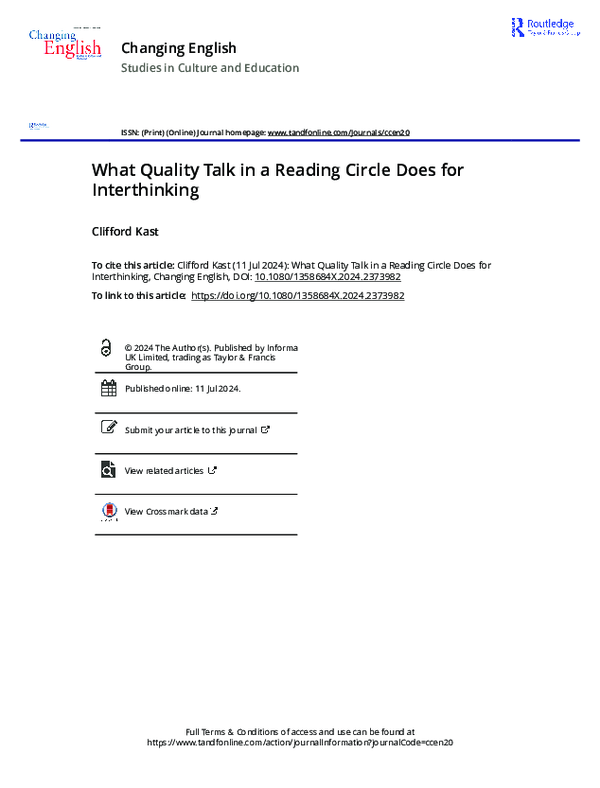 (PDF) What Quality Talk in a Reading Circle Does for Interthinking