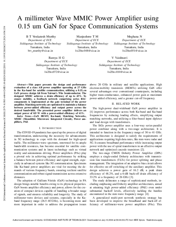 (PDF) A millimeter Wave MMIC Power Amplifier using 0.15 um GaN for Space Communication Systems