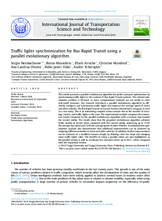 (PDF) Traffic lights synchronization for Bus Rapid Transit using a parallel evolutionary algorithm