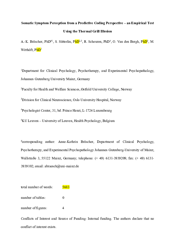 (PDF) Somatic Symptom Perception From a Predictive Processing ...