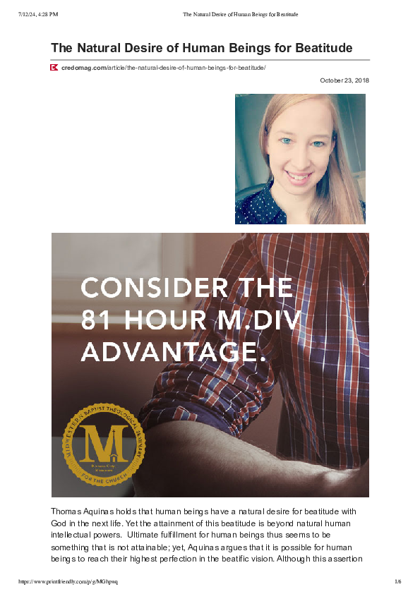(PDF) The Natural Desire of Human Beings for Beatitude: Thomas Aquinas ...