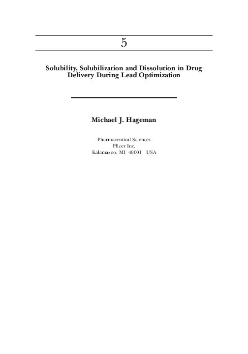 (PDF) Solubility, Solubilization and Dissolution in Drug Delivery During Lead Optimization