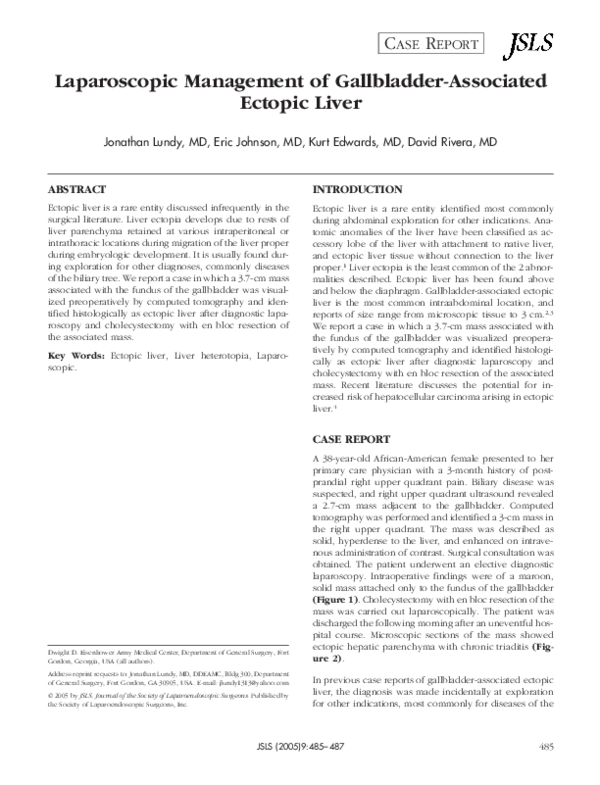 (PDF) Laparoscopic management of gallbladder-associated ectopic liver