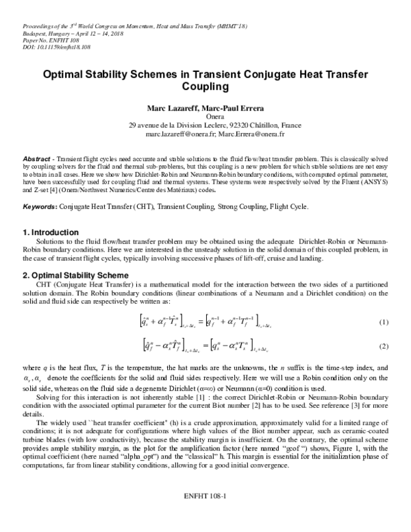 (PDF) Optimal Stability Schemes in Transient Conjugate Heat Transfer Coupling