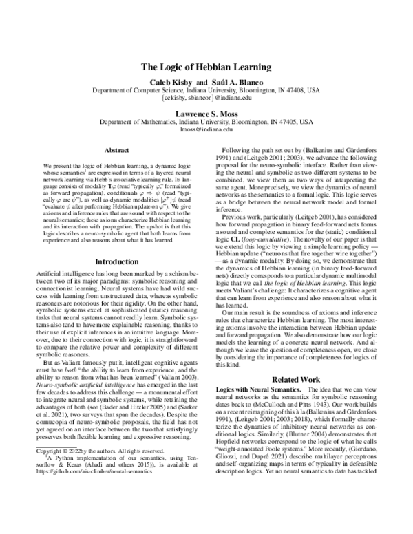 (PDF) The Logic of Hebbian Learning