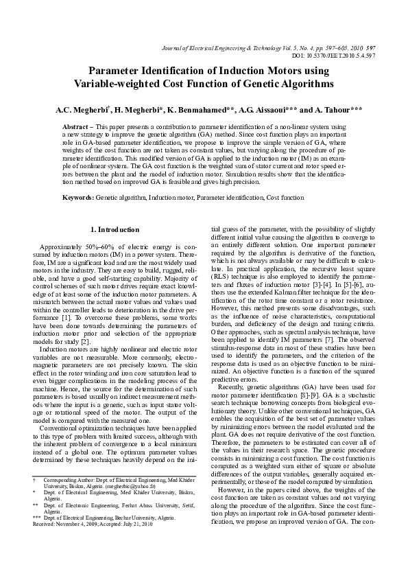 Pdf Parameter Identification Of Induction Motors Using Variable