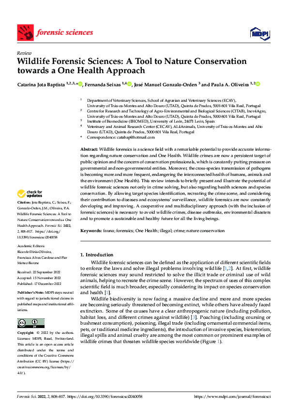 (PDF) Wildlife Forensic Sciences: A Tool to Nature Conservation towards ...