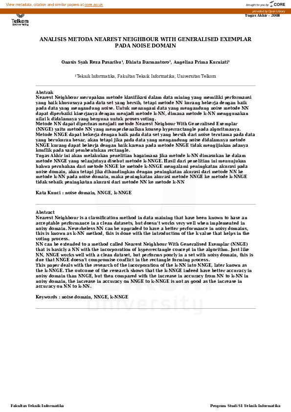 (PDF) Analisis Metoda Nearest Neighbour with Generalised Exemplar Pada ...